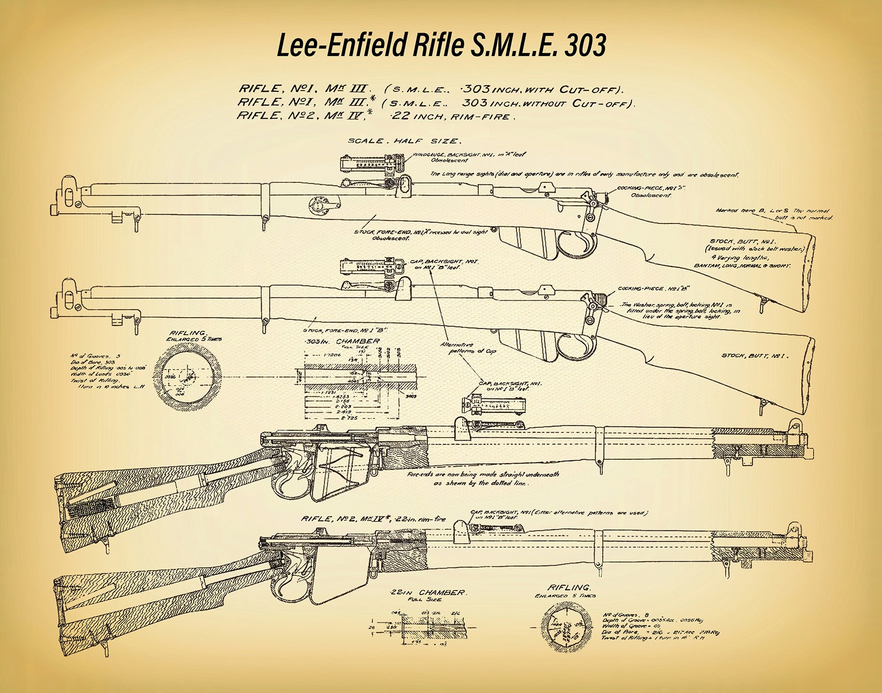 Lee-Enfield Rifle Patent Print, Lee Enfield 303 Rifle Poster, Enfield ...