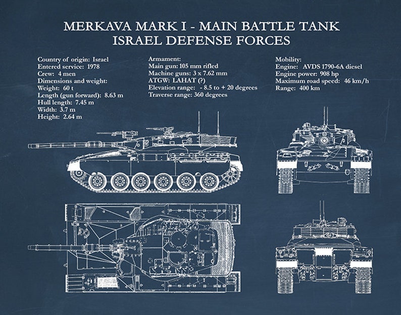 Merkava Mark I Tank Blueprint Israeli Main Battle Tank - Etsy