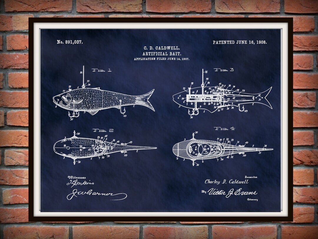 1908 Artificial Fish Bait Patent Print Vers #1, Fishing Lures Poster ...