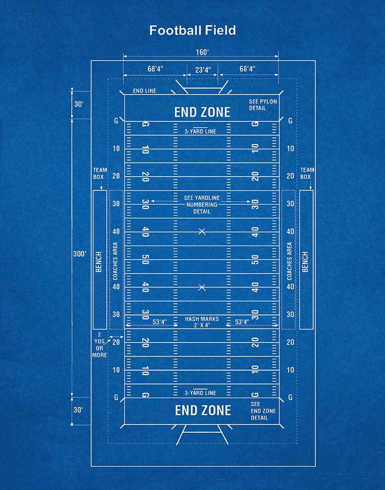 Football Field Blueprint Vers 1 Game Room Decor Super - Etsy
