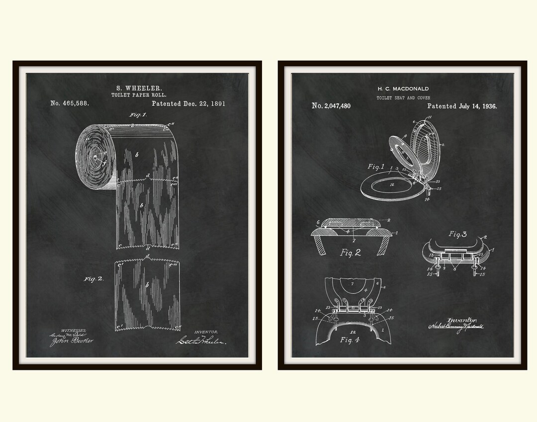 Toilet Patent Print Art Set of 2, Toilet Paper Roll Patent Print ...