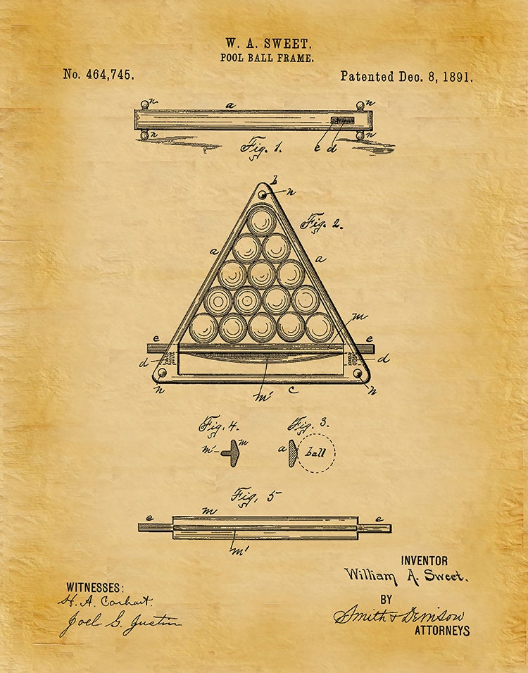 1891 Pool Ball Rack Patent Print Game Room Poster Billiard | Etsy