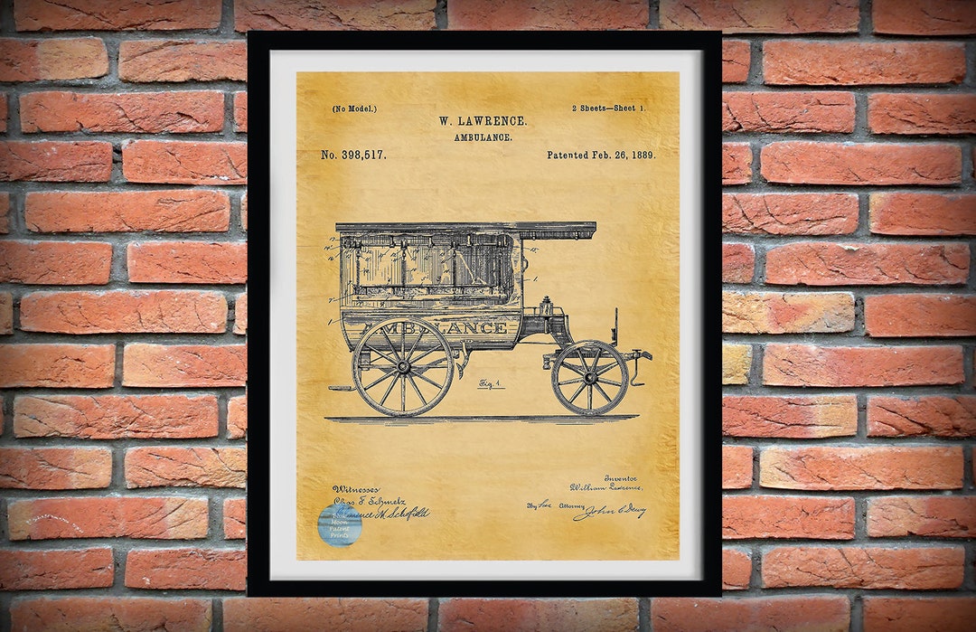 1889 Ambulance Patent Print - Doctors Office - Hospital Decor - EMT ...