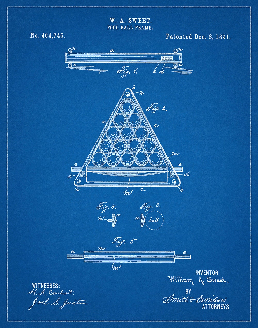 1891 Pool Ball Rack Patent Print Game Room Poster Billiard | Etsy