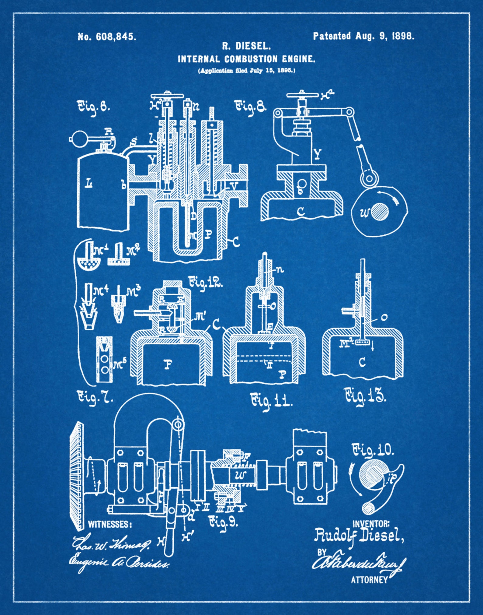 1898 Diesel Engine Patent Print Invented by Rudolf Diesel - Etsy