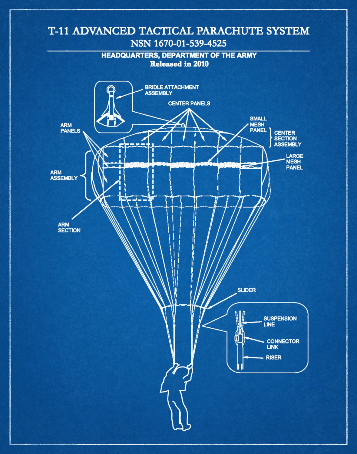 T-11 Parachute Drawing US Military Parachute Blueprint - Etsy Finland