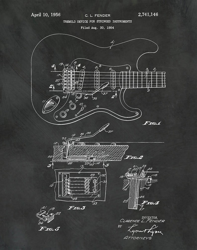 1956 Fender Guitar Patent Print Fender Stratocaster Guitar - Etsy