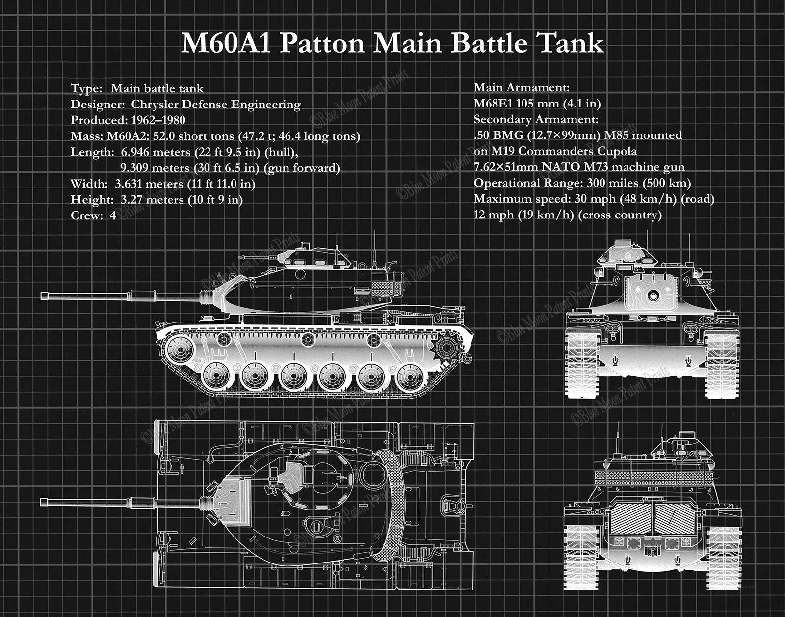 M60A1 Patton Main Battle Tank Designed for the Military, M60A1 drawing ...