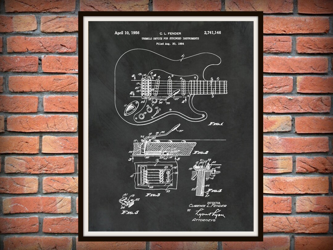 1956 Fender Guitar Patent Print, Fender Stratocaster Guitar Poster ...