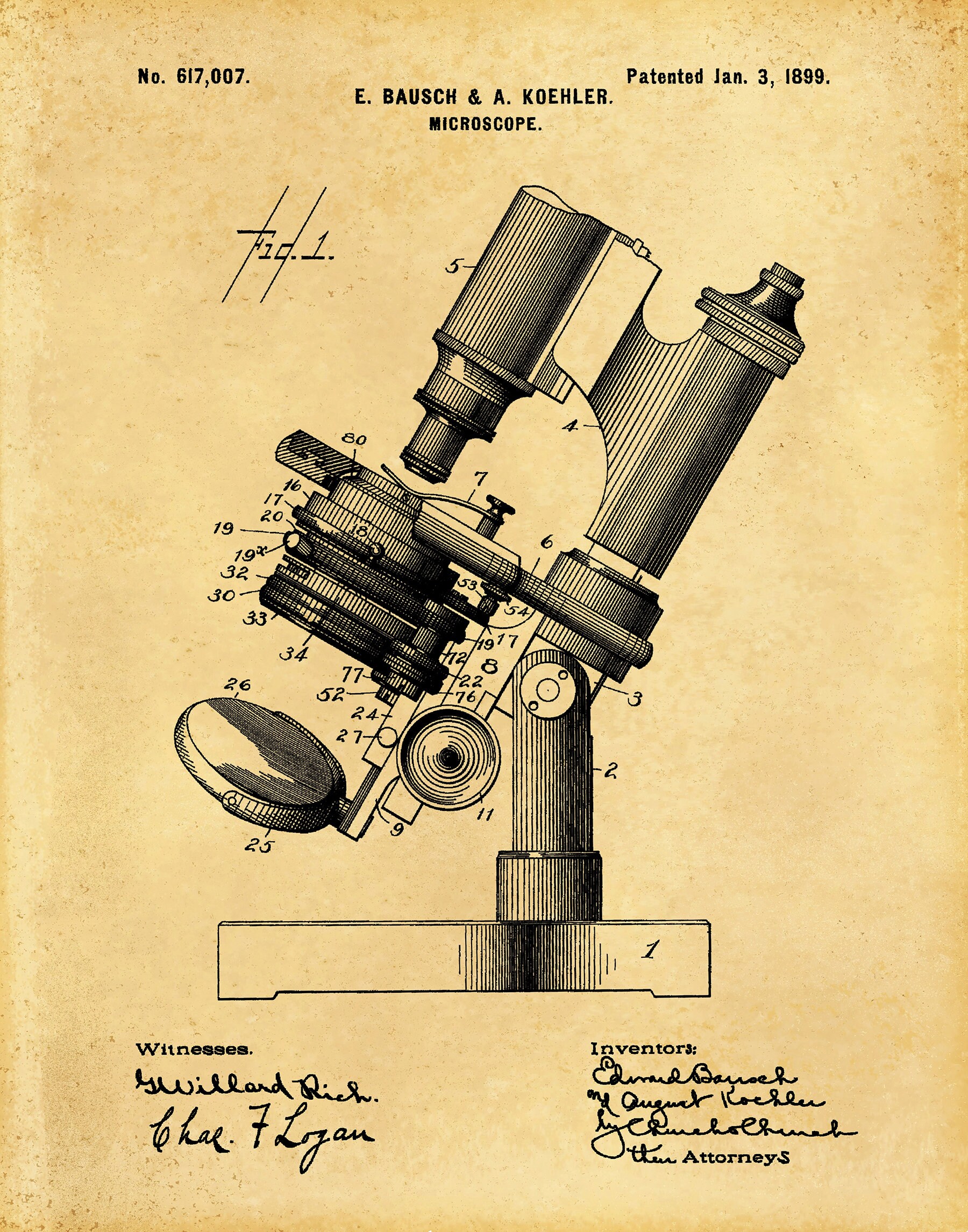 1899 Microscope Patent Print - Bausch Microscope Poster - Hospital ...