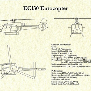 EC130 Eurocopter Print, EC-130 Helicopter Blueprint, Helicopter Pilot ...
