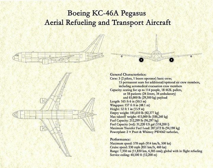 Boeing KC-46A Pegasus Airplane Drawing, KC-46A Aerial Refueling ...