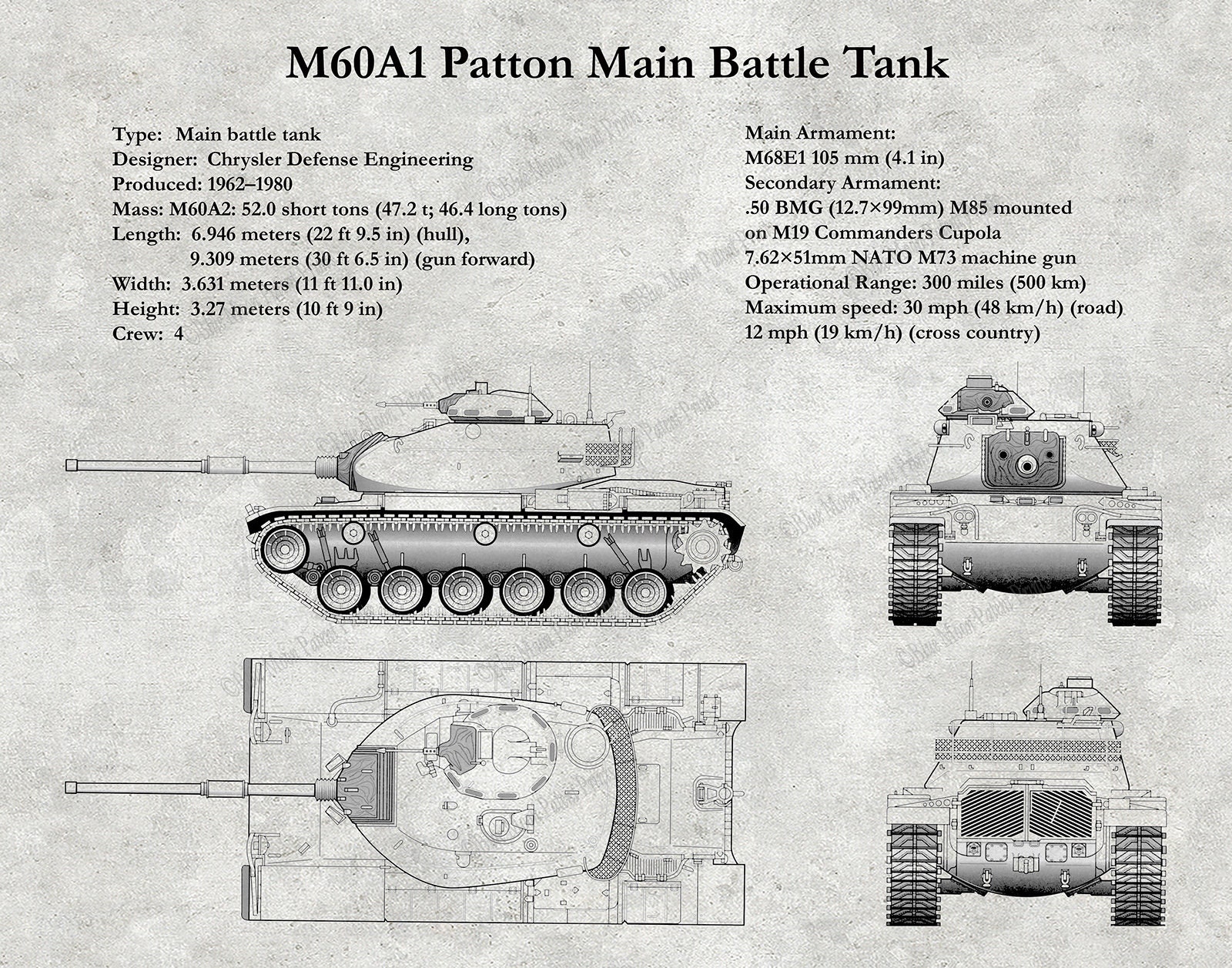 M60A1 Patton Main Battle Tank Designed for the Military, M60A1 drawing ...