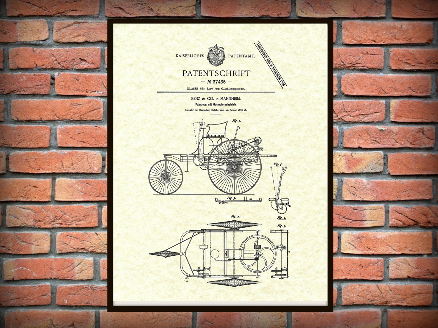 1886 Karl Benz Automobile Patent - Mercedes Benz Patent Print - First ...