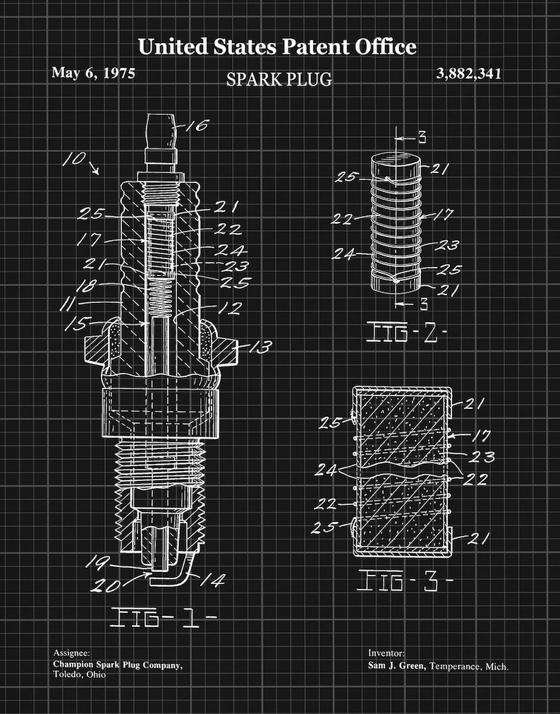 1975 Spark Plug Patent Print Spark Plug Blueprint Spark Plug - Etsy