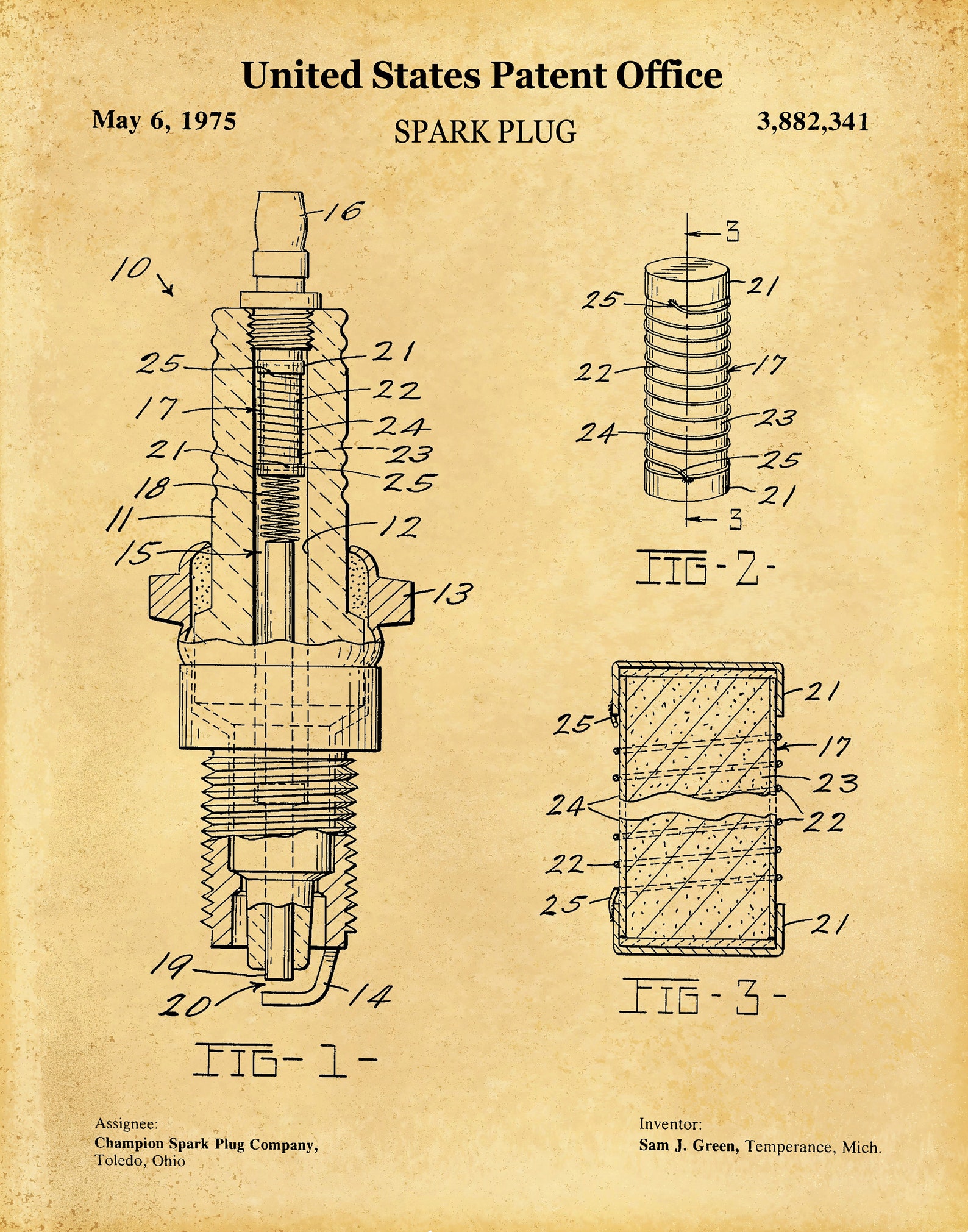 1975 Spark Plug Patent Print, Spark Plug Blueprint, Spark Plug Drawing ...