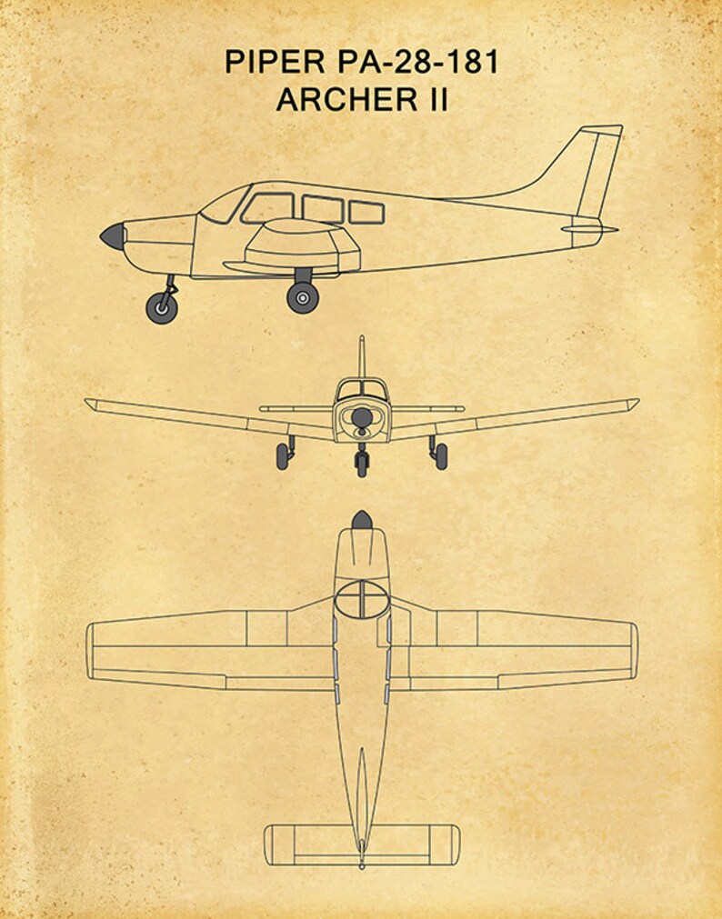 Piper PA-28-181 Drawing, Piper PA-28-181 Archer II Poster, Piper Cub ...