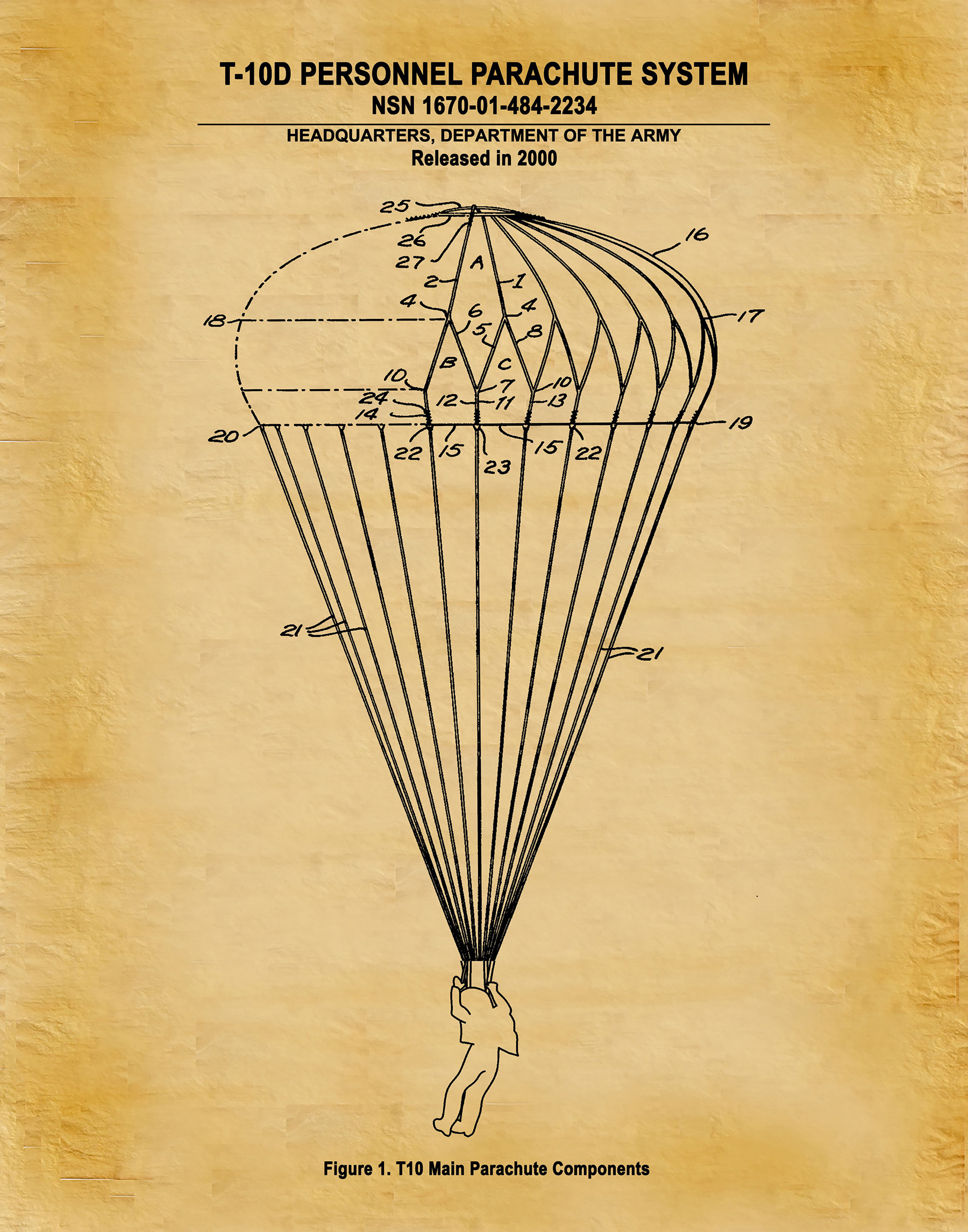 T-10D Military Parachute - US Military Armed Forces - Soldier Wall Art ...