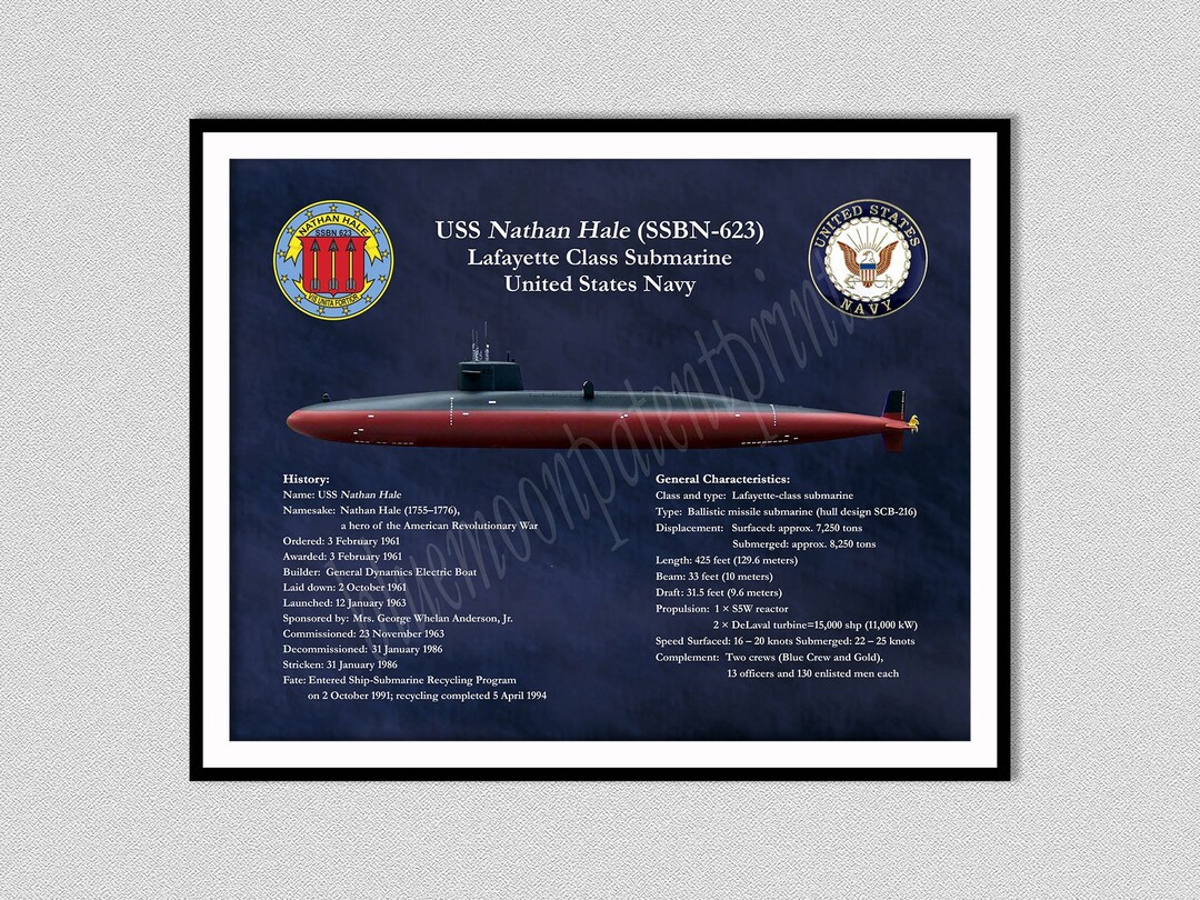 USS Nathan Hale SSBN-623 Submarine Drawing, Lafayette Class Submarine ...