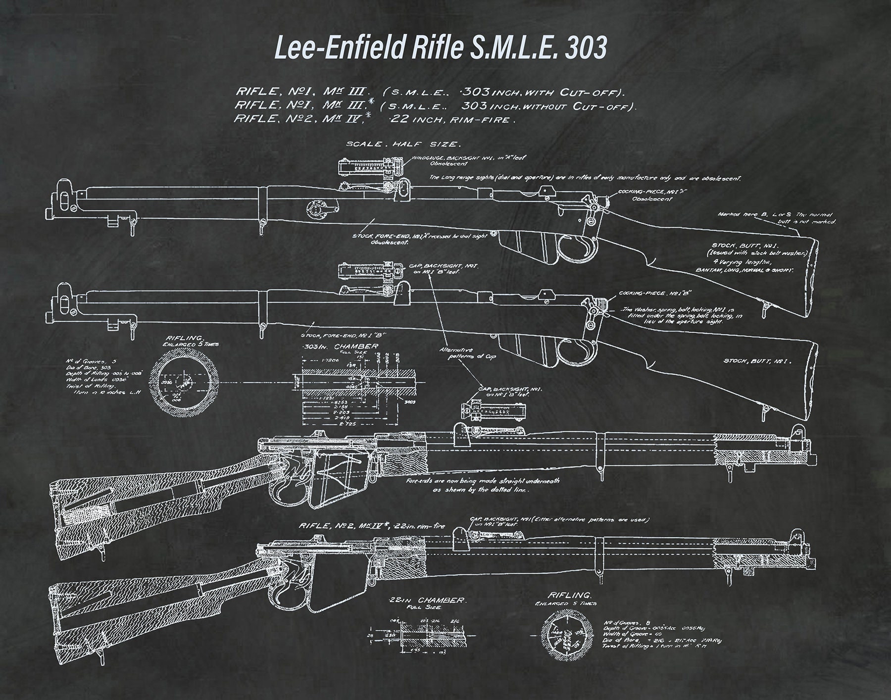 Lee-Enfield Rifle Patent Print, Lee Enfield 303 Rifle Poster, Enfield ...