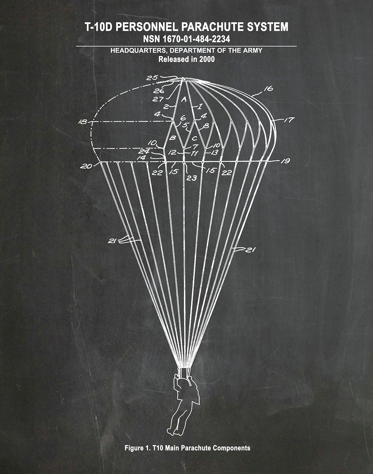 T-10D Military Parachute - US Military Armed Forces - Soldier Wall Art ...