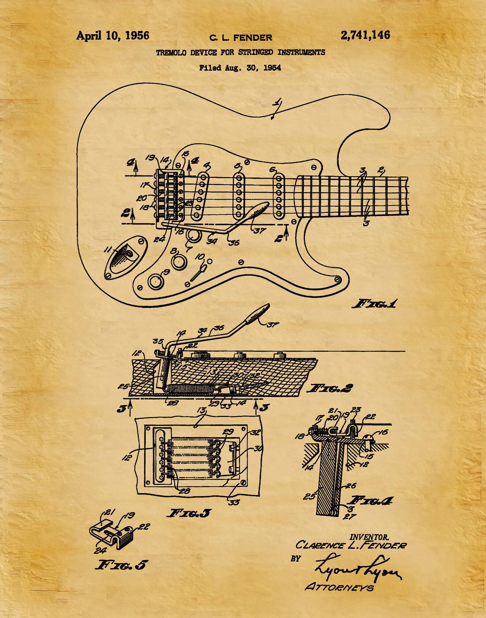 1956 Fender Guitar Patent Print Fender Stratocaster Guitar - Etsy