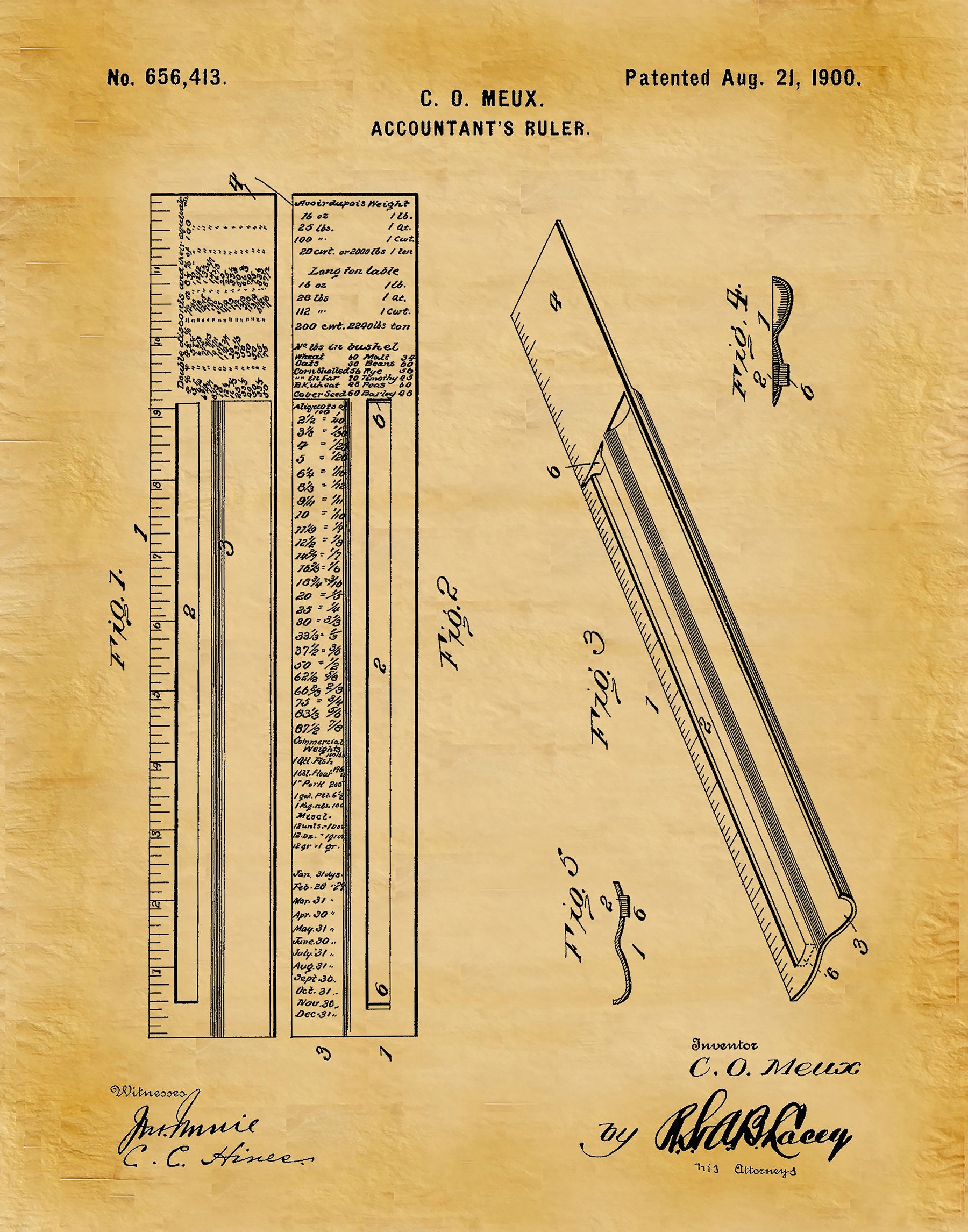Accountant's Ruler Patent Print 1900 Bookkeeper Ruler | Etsy