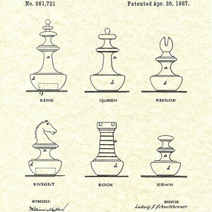 1887 Chessman Patent Print - Chess Pieces Blueprint - Chessmen Pieces ...