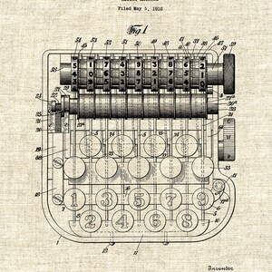 1923 Adding Machine Patent Print, Antique Adding Machine Poster ...