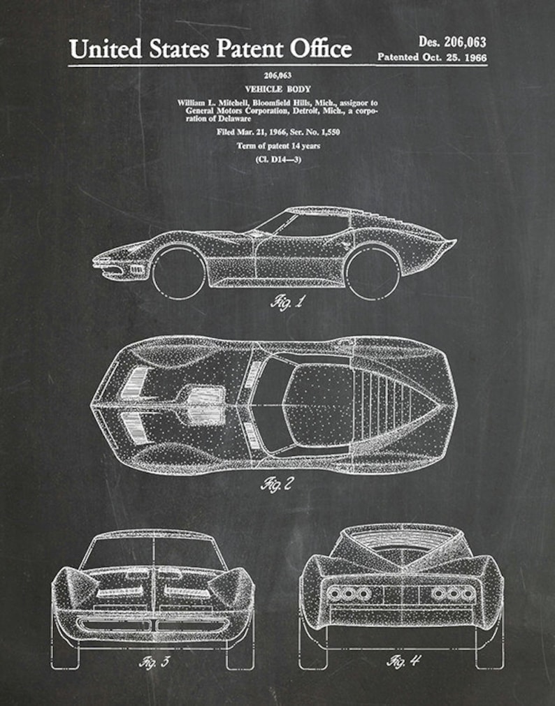 Patent 1966 Corvette Sports Car Poster Wall Art - Etsy