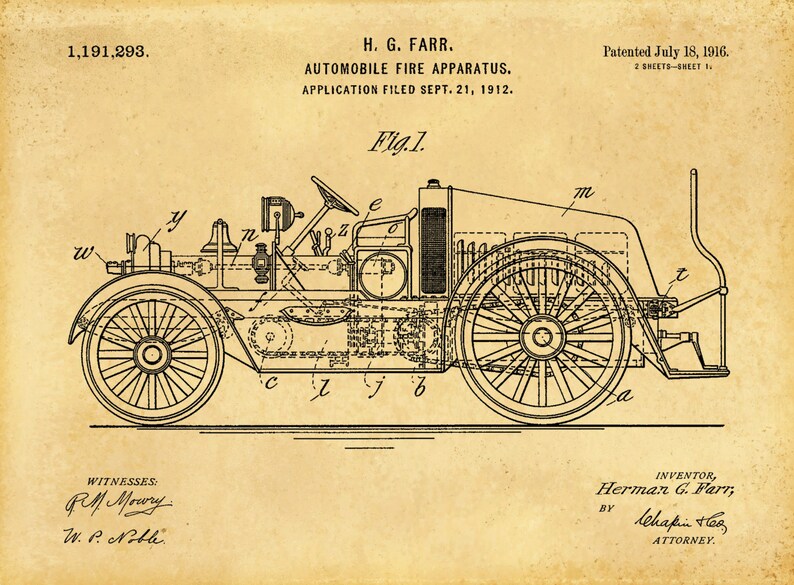 1916 Fire Truck Patent Print Automobile Fire Apparatus Print - Etsy