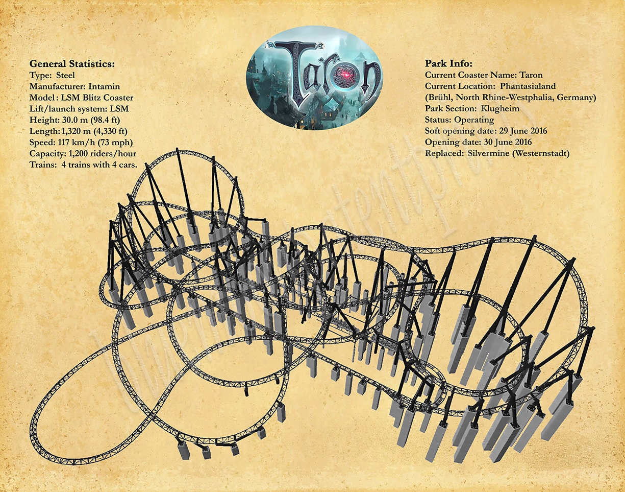 Taron Roller Coaster Drawing, Phantasialand Roller Coaster, Taron ...