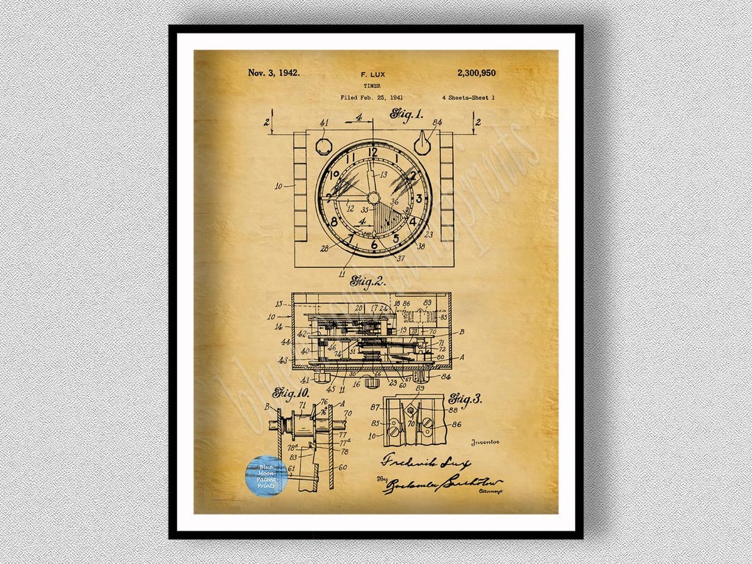 1942 Lux Timer Patent Print, Mechanical Timer Invention Wall Art ...