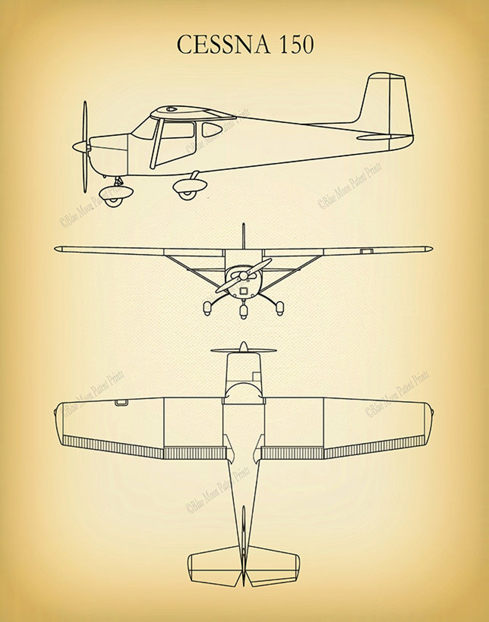 Cessna 150 Skyhawk Drawing - Airplane Art Print - Poster - Aviation Art ...