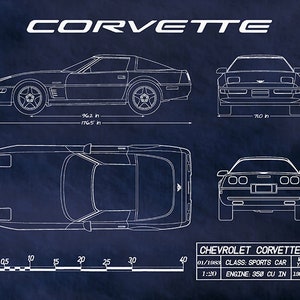 Corvette C4 Drawing, Chevy Corvette C4 Poster, Chevrolet Corvette C4 ...