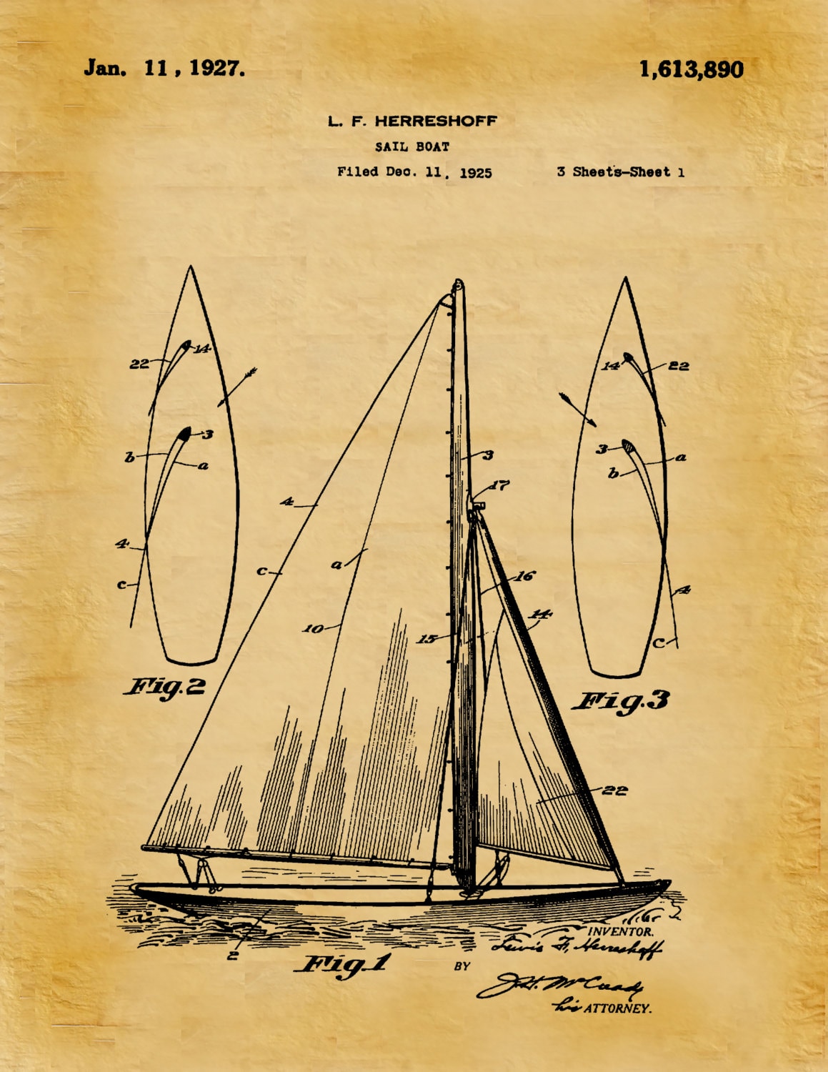 1927 Sailboat Patent Print - Sailboat Poster - Boat Print - Nautical ...