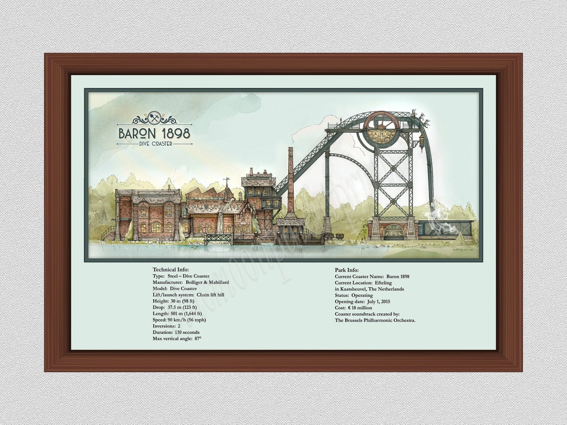 Baron 1898 Achtbaan tekening Legende van de Witte Wieven - Etsy België