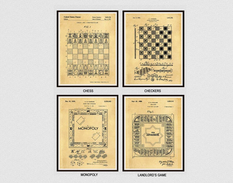 Board Game Patent Prints - Set of 4: Chess Patent - Checker Patent ...