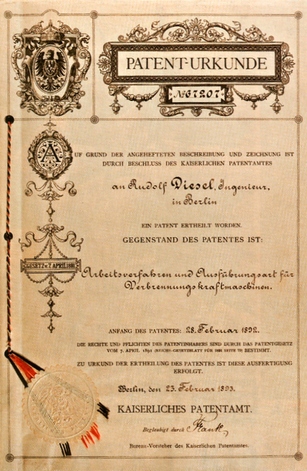 1892 Diesel Engine Patent Print German Diesel Engine Patent - Etsy