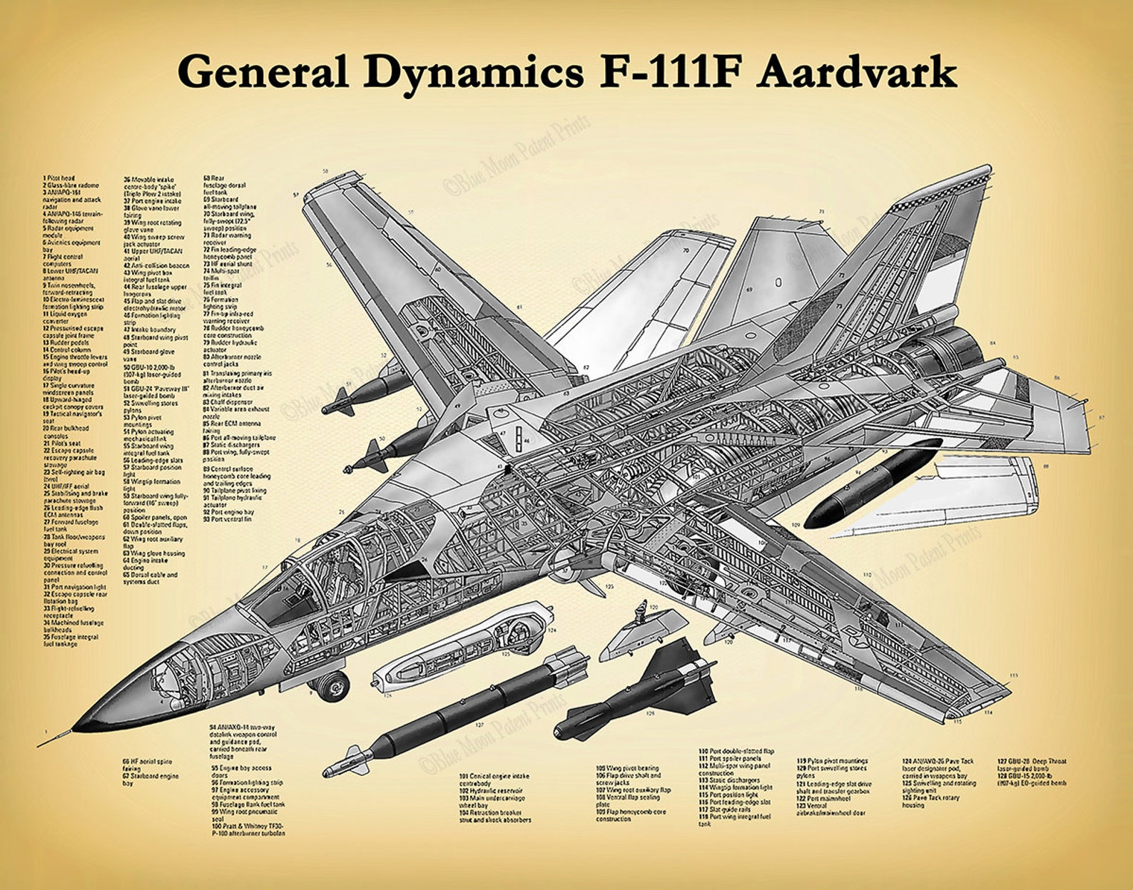 F-111F Aardvark Aircraft Drawing General Dynamicsf-111f - Etsy