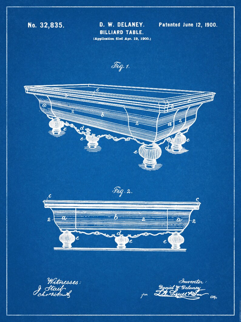 1900 Billiard Table Patent Print Pool Table Poster Print - Etsy
