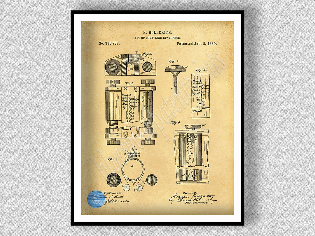 1889 First Computer Patent Print, Art of Compiling Statistics Wall Art ...