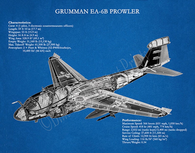 Grumman EA-6B Prowler Drawing Vers Northrop Grumman EA-6B - Etsy