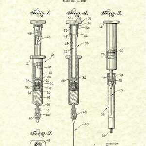 1951 Hypodermic Syringe Patent Print - Medical Poster - Medical Patent ...