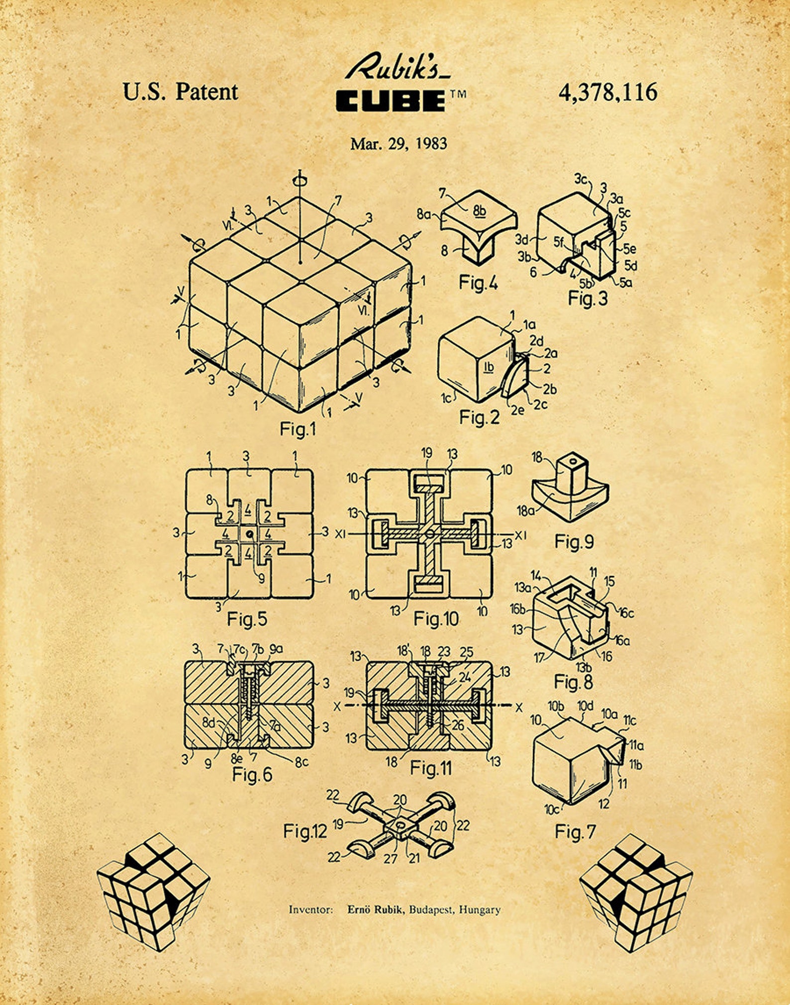 1983 Rubik's Cube Patent Print Vers 1 Rubiks Cube | Etsy