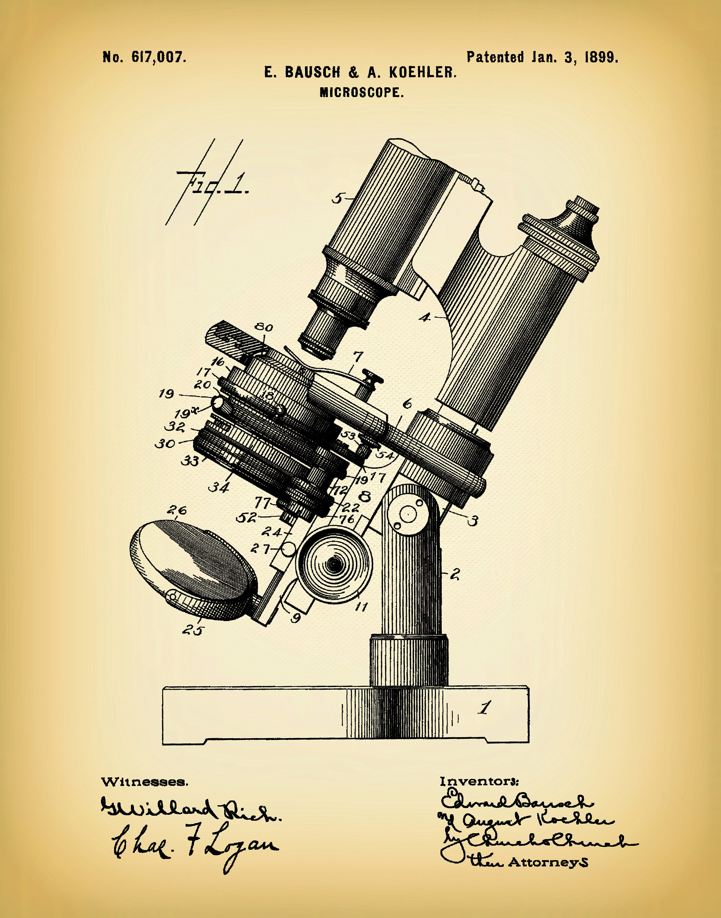 1899 Microscope Patent Print - Bausch Microscope Poster - Hospital ...