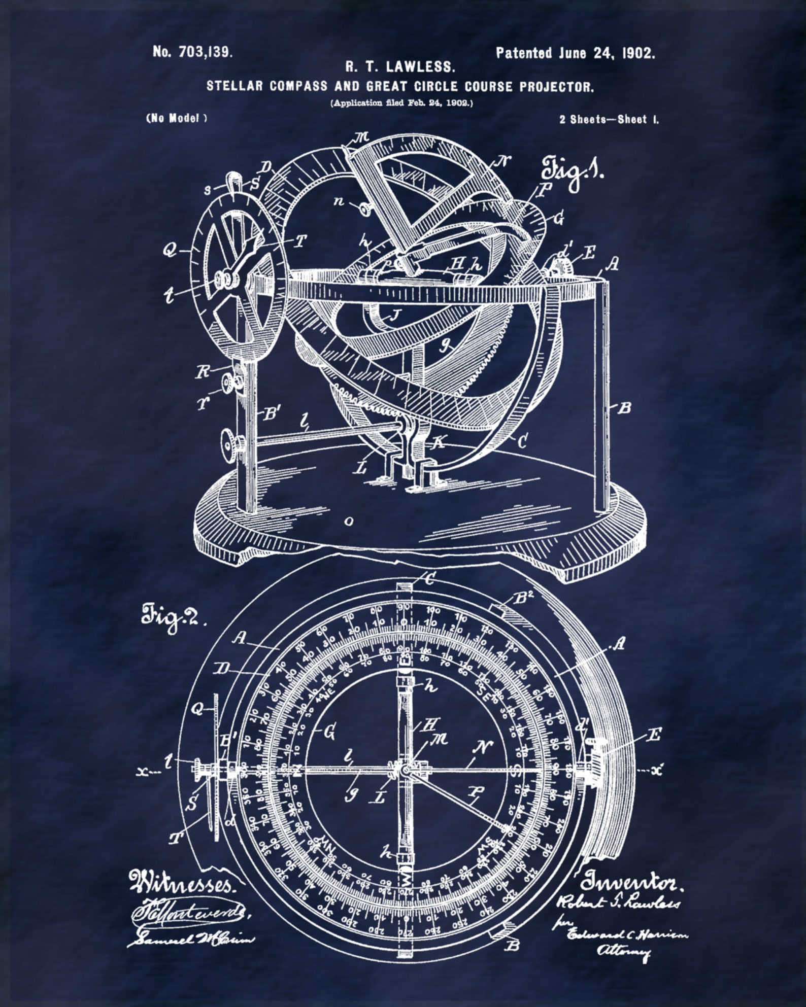1902 Stellar Compass Patent Print - Stellar Compass Poster - Stellar ...