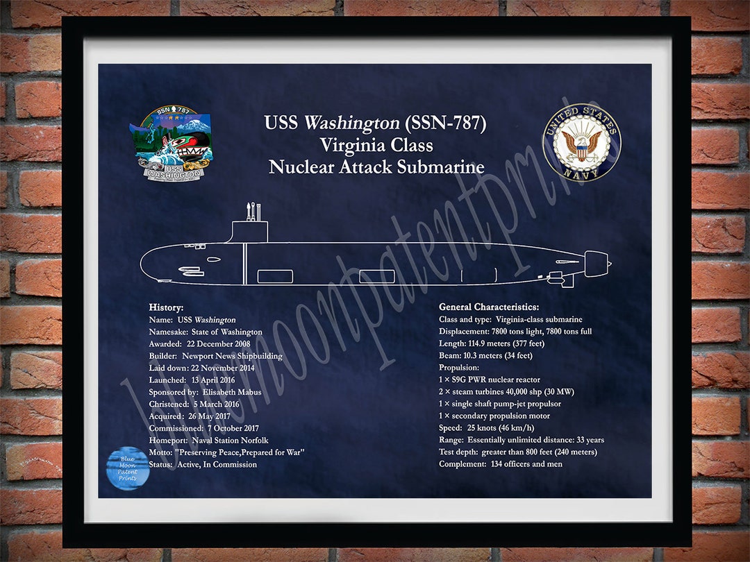 USS Washington SSN 787 Drawing, Virginia Class Submarine Blueprint, USS ...
