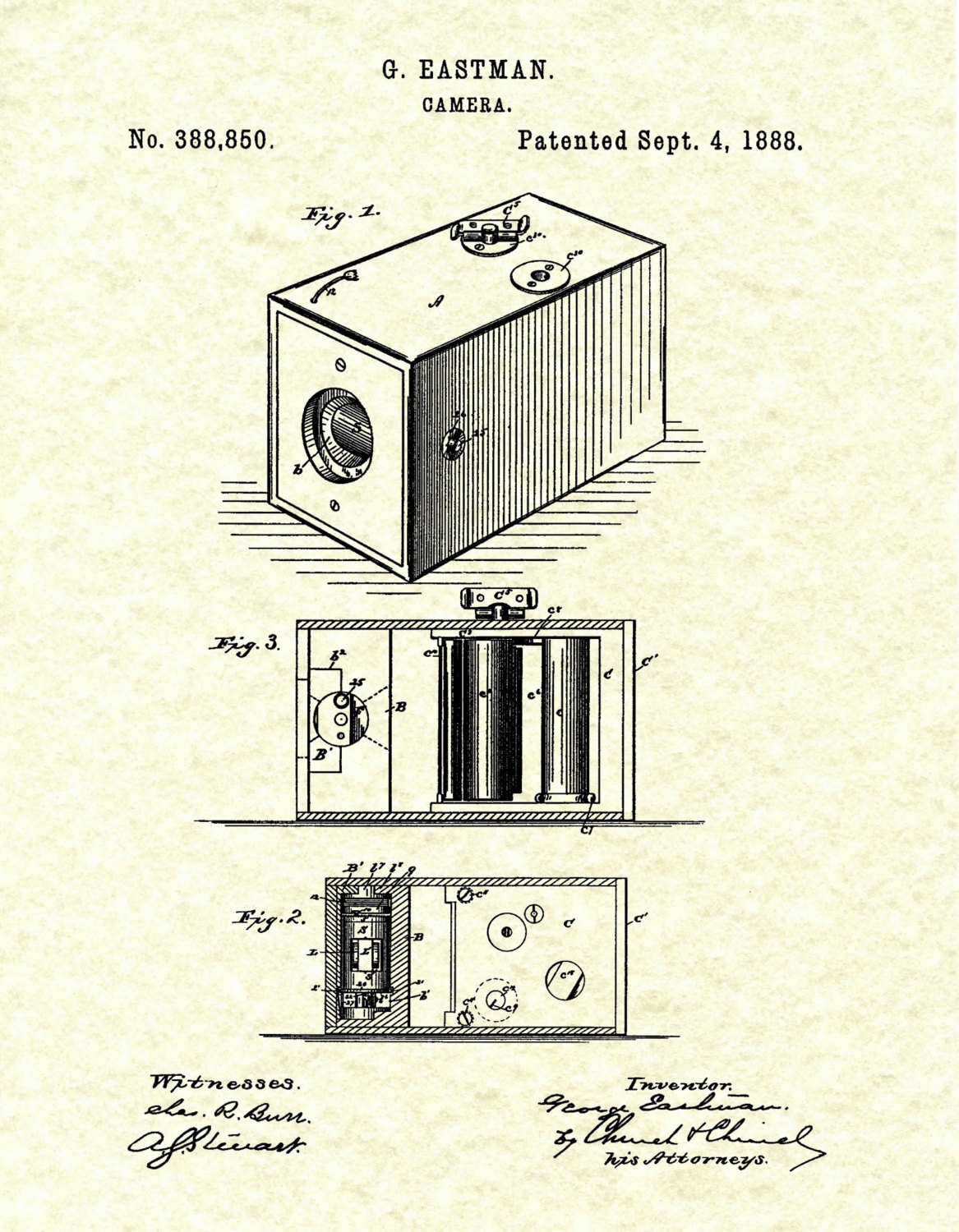 1888 Kodak Box Camera Patent Print, Antique Kodak Camera Poster, George ...