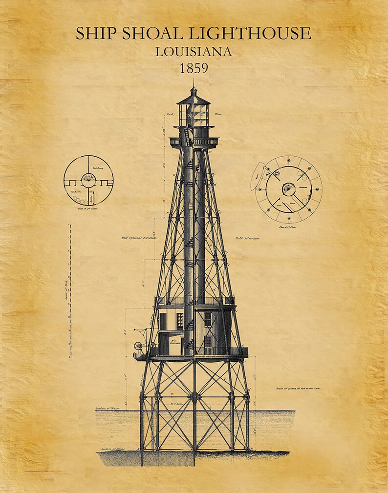 1859 Ship Shoal Lighthouse Drawing Ship Shoal Louisiana - Etsy
